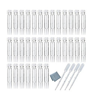 Elfensatll- 100PCS Transparent Clear 1ml 1/4 Dram Empty Glass Sample Vials With 0.5ml 10pcs Pipettes Droppers for Party Makeup Tool Essential Oils Aromatherapy Perfume Cologne