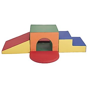Factory Direct Partners 10408-AS SoftScape Single Tunnel Play Foam Climber Plus, Beginner Toddler Soft Structure for Active Playtime (5-Piece Set) - Assorted