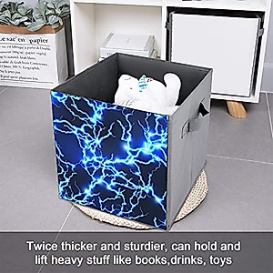 Blue Lightning Canvas Collapsible Storage Bins Cube Organizer Baskets with Handles for Home Office Car