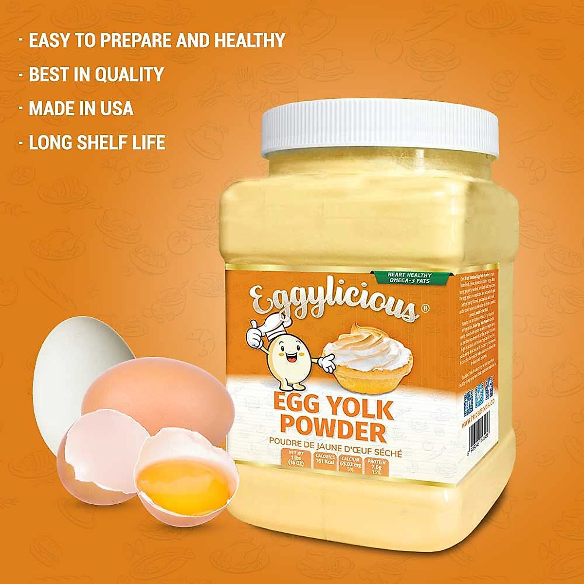 Eggylicious Egg Yolk Powder, Dried Natural Protein Powder, Made from Fresh Eggs, Pasteurized,Smoothies, Non-GMO, No Additives, Used for Baking,1lbs(16oz)