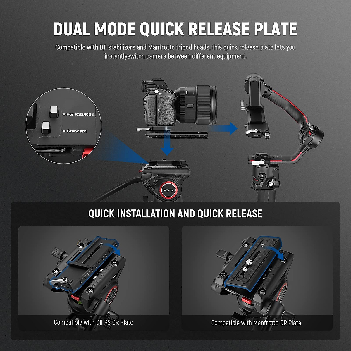 NEEWER 71.6" Pro Camera Monopod with Feet, Carbon Fiber Telescopic Video Monopod with QR Plate Compatible with DJI RS Gimbals Manfrotto, Removable Base for Camera Camcorder, Max Load 13.2lb/6Kg, TP71