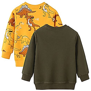 Azalquat Toddler Boys Crewneck Sweatshirt, Cotton Long-Sleeve Pullover Cartoon Print (Yellow Dinosa/Lion, 18-24 Months)