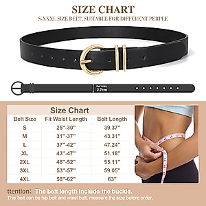 XZQTIVE 2 Pack Womens Leather Belts for Jeans Dress Pants Fashion Plus Size Ladies Black Waist Belt with Gold Buckle
