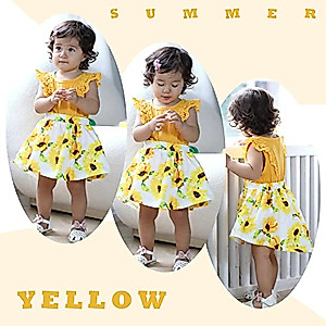 Newborn Infant Baby Girls Floral Dress Flutter Lace Sleeve Skirts Ruffle Dresses Fall Outfits (Yellow # Sunflower B, 3-6 Months)