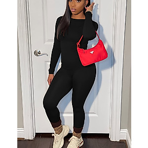 BORIFLORS Women's 2 Piece Track Suits Outfits Workout Long Sleeve Top Jogger Legging Pants Sets,Large,Black