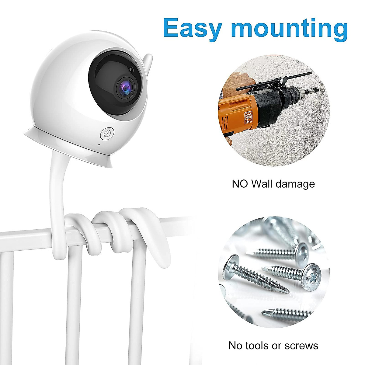 Universal Baby Monitor Mount Shelf Flexible Camera Stand No Drilling for Nursery Baby Monitor Crib Holder Compatible with Baby Monitor Camera with 1/4 Threaded Hole