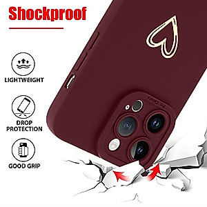Fiyart Designed for iPhone 14 Pro Max Case Love Heart Design for Women Girls Soft TPU Plating Full Camera Lens Protection Phone Bumper with Screen Protector for iPhone 14 Pro Max 6.7"-Wine Red