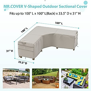 MR. COVER Outdoor Sectional Cover Waterproof, V-Shaped Patio Furniture Covers, Outdoor Couch Cover, 100L (on Each Side) x 33.5D x 31H Inches, Rip-Resistant & UV-Protection, Beige