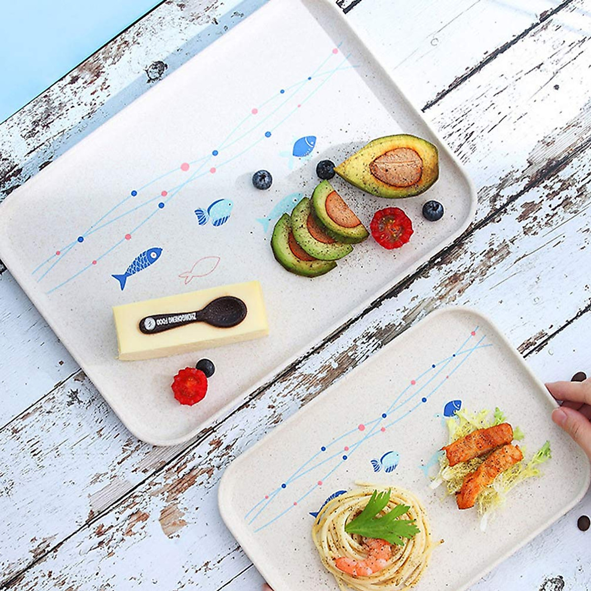 Cabilock Wheat Straw Dinner Plate 1pc Decorative Serving Trays Coffee Table Tray Wood Tea Plate Wheat Straw Tray Safe Serving Tray Dessert Tray Dinner Plate Fruit