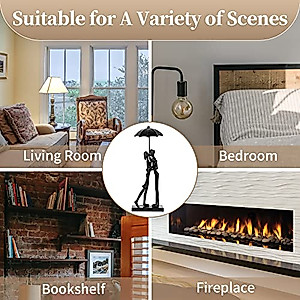 Sziqiqi Iron 6th Sculpture for Wife - Black Metal Couple Statue Kissing Under Umbrella Man Woman Sculpture Figurines for Shelf Mantel Fireplace Entry Bookshelf Television Room