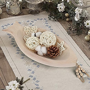 Decorative Bowl with Wooden Bead Tassels, Hand Carved Fish Shaped Coastal Decor, Table Centerpieces Bowl, Small Decorative Tray, Home Decor Accents for Farmhouse Boho Rustic Style (15.7"x 6.5")