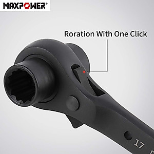 MAXPOWER 2 Pieces Spud Ratchet Set, 3/4 Inch x 7/8 Inch Dual Socket Spud Ratchet, 17mm x 19mm Metric Spud Ratchet Scaffold Wrench