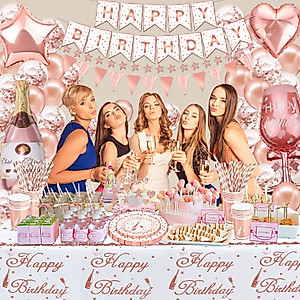 229 Pack Rose Gold & White Party Supplies Rose Gold Birthday Party Decorations Happy Birthday Dinnerware Set Rose Gold Paper Plates, Balloons, Tableclothes, Banner, Garland, Napkin, Cups Serves 20