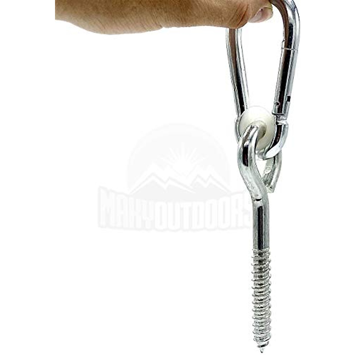 Maky Outdoors Two Swing Hooks & Hangers - Galvanized, Anti-Rust Steel Accessories - Heavy Duty, Quiet Fasteners for Hammocks - Safe, Hanging Kit Hardware - Load Capacity: 600 Lbs Per Anchor - Screw