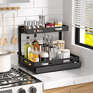 Slow Slog Under Sink Organizers and Storage, 2-Tier Sliding Under Sink Organizer, Under Cabinet Storage, Multi-Purpose Slide Out Sink Shelf, Under the Sink Organizer for Bathroom, Kitchen (Black)