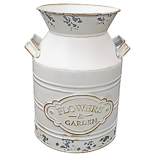 Soyizom Vintage Rustic Farmhouse Galvanized Metal Shabby Chic Flower Vase Watering Can Tin Jug French Style Bucket Pot Pitcher Flower Holder Vase with Handle for Kitchen Garden Decor —Large,9.8" H