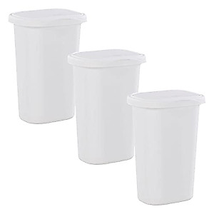 Rubbermaid 13.25 Gallon Rectangular Spring-Top Lid Kitchen Wastebasket Trash Can for Tall Trashbags, White (3-Pack)