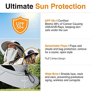 GearTOP Sun Hats Men & Women Bucket Hats for Men with Detachable Flaps and Face & Neck Cover Fishing Hat Men Safari Hat Mens Sun Hat Boonie Hat Hiking Hat Women Mens Beach Hat Wide Brim Hat Men UPF50+