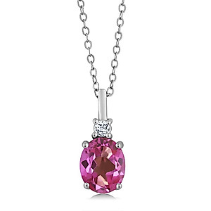 Gem Stone King 925 Sterling Silver Pink Mystic Topaz and White Topaz Pendant Necklace For Women (2.38 Cttw, Gemstone November Birthstone, Oval 9X7MM, with 18 Inch Silver Chain)