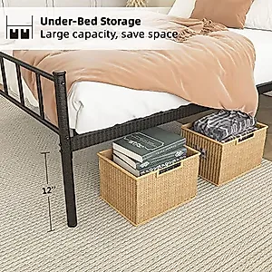 Aolthin Queen Bed Frame, Platform Bed Frame with Headboard, 12 "Storage at Bottom, No Need for Spring Box, Silver Black