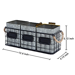 NIKKY HOME Farmhouse 3 Compartment Galvanized Flatware Cutlery Caddy Countertop Silverware Holder for Spoons, Knives, Forks - Silver