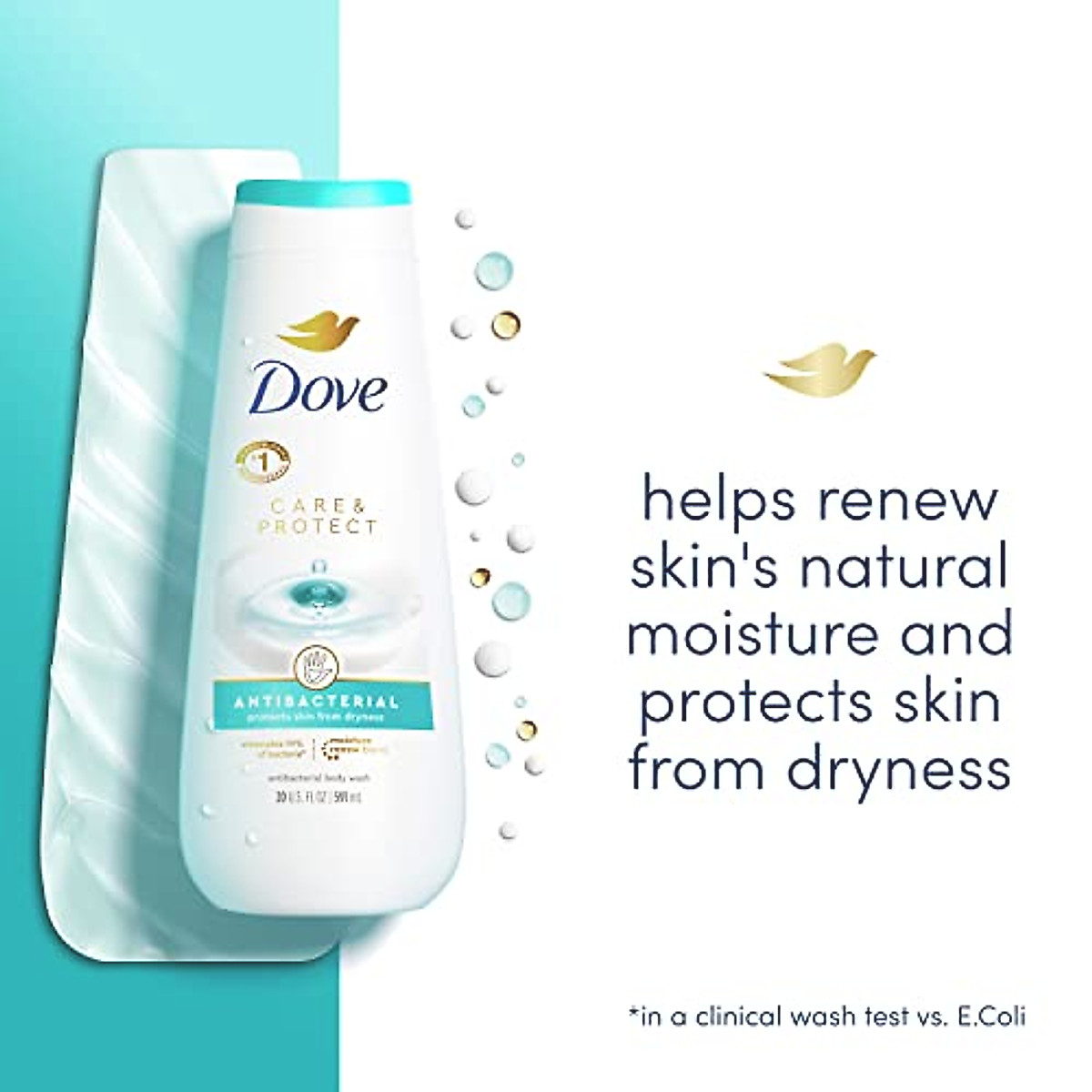 Dove Body Wash Care & Protect Antibacterial 4 Count For All Skin Types Protects from Dryness 20 Fl oz (Pack of 4) (Packaging may vary)