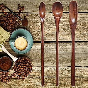 Wooden Coffee Spoons Long Handle Wooden Tea spoon Wooden Mixing Honey Spoon Handmade Wood Stirring Spoon for Kitchen Stirring Dessert Honey Spoons(9PCS)