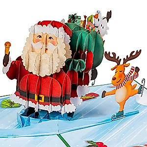 Paper Love 3D Christmas Pop Up Card, Santa and Friends, Handmade 3D Popup Greeting Cards, Gift For Christmas or Holidays, 5" x 7" Cover - Includes Envelope and Note Tag