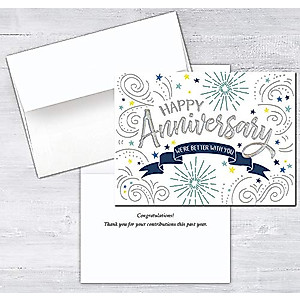 25 Employee Anniversary Cards - Confetti and Stars Design with Silver Holographic Foil Embossing - 26 White Envelopes - FSC Mix