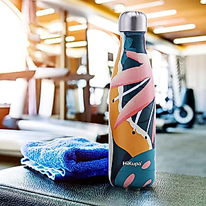 HiKupa 17 oz Insulated Bottle, Leak Proof Water Bottles, BPA Free, Double Wall Stainless Steel, Reusable Metal Sports Flask, Keep Hot 12+ Hours & Cold 24+ Hours (Pink - Geometric Pattern)