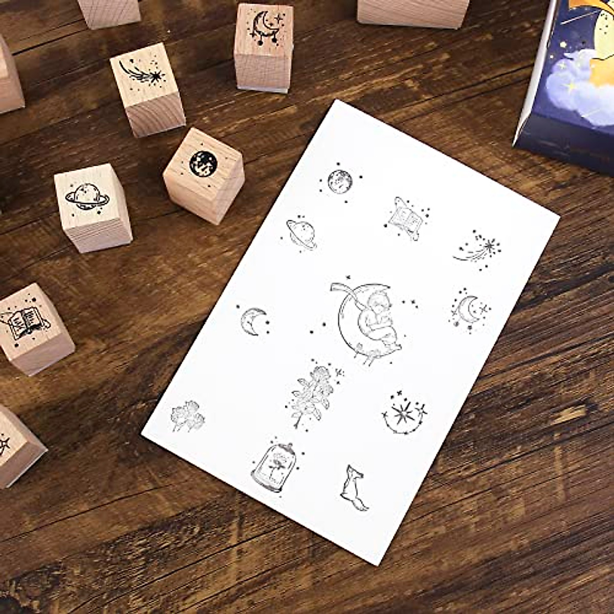 Dizdkizd 12 Pieces The Little Prince Rubber Stamp Set, Celestial Stamps Tiny Wooden Decorative Stamp for Scrapbooking, Journaling, Letters, Arts and Crafts
