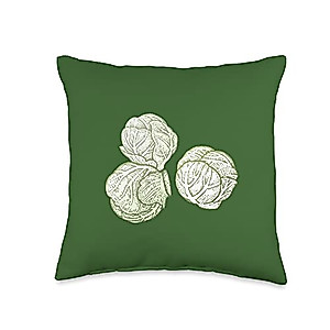 Big Vegetable Color Line Brussels Sprouts Green Vegetable Retro Vintage Drawing Art-Brussels Sprouts Throw Pillow, 16x16, Multicolor