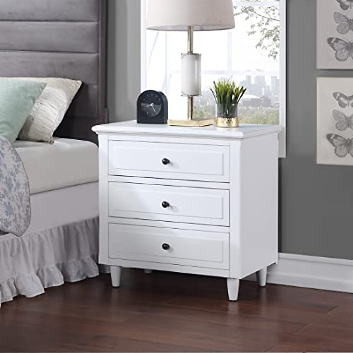 XD Designs Solid Wood Side End Table, 2-Drawer Night Stand with Storage Shelf, Bedside Nightstand, Accent Table for Bedroom Hallway Living Room (White)