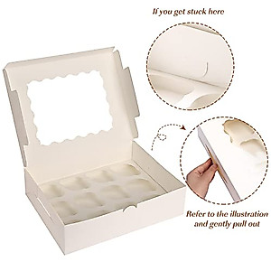 TOMNK 20pcs 13 Inch Cupcake Boxes White Bakery Boxes with Window and Inserts Cupcake Containers 12 Count Bakery Carrier Boxes for Cupcakes Muffins Donuts and Party Favor 13x10x3.5 Inch