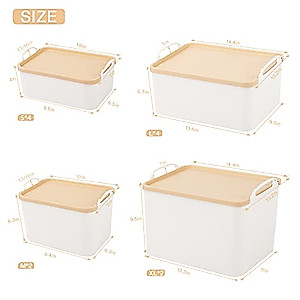 ANMINY 12PCS All-in-One Lidded Plastic Storage Bins Set White Desk Basket Box Drawer Organizer Kitchen Food Container with Handles Removable Lids Decorative Clothes Laundry Closet Cabinet Shelf Cube