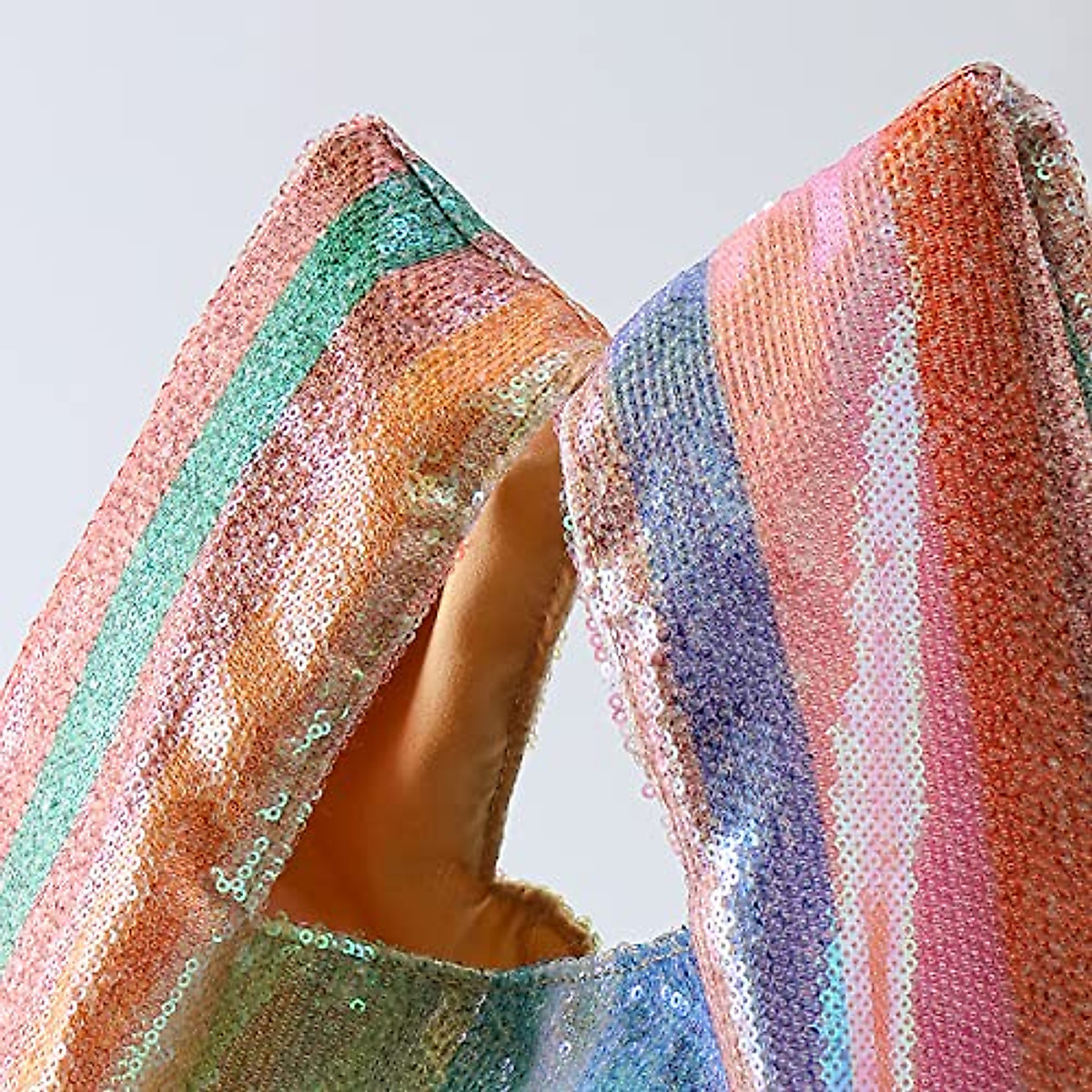 Women Sequins Handbags Colorful Rainbow Totes Party Evening Clutch Bags Ladies Beach Bag Banquet Glitter Tote Stripe (Colorful)