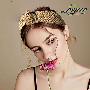 Lvyeer Rattan Wide Boho Headband - Knot Woven Headwear for Woman Girl Hair Accessories
