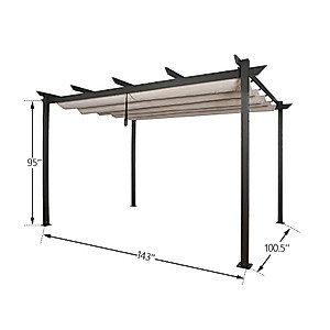Ulax Furniture Outdoor 10'x13' Extra Large Aluminum Pergola with Sun Shade Gazebo Beige Canopy, UV Resistant Fabric