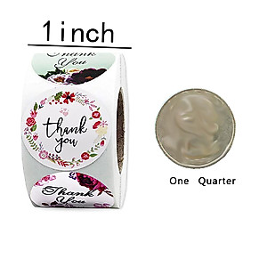 500pc Round Thank You Label Stickers - 1 inch Colorful Flower Design Stickers for Birthdays, Weddings, Thanksgiving, Bridal Showers and Perfect for Small Startup Business (Color 1)