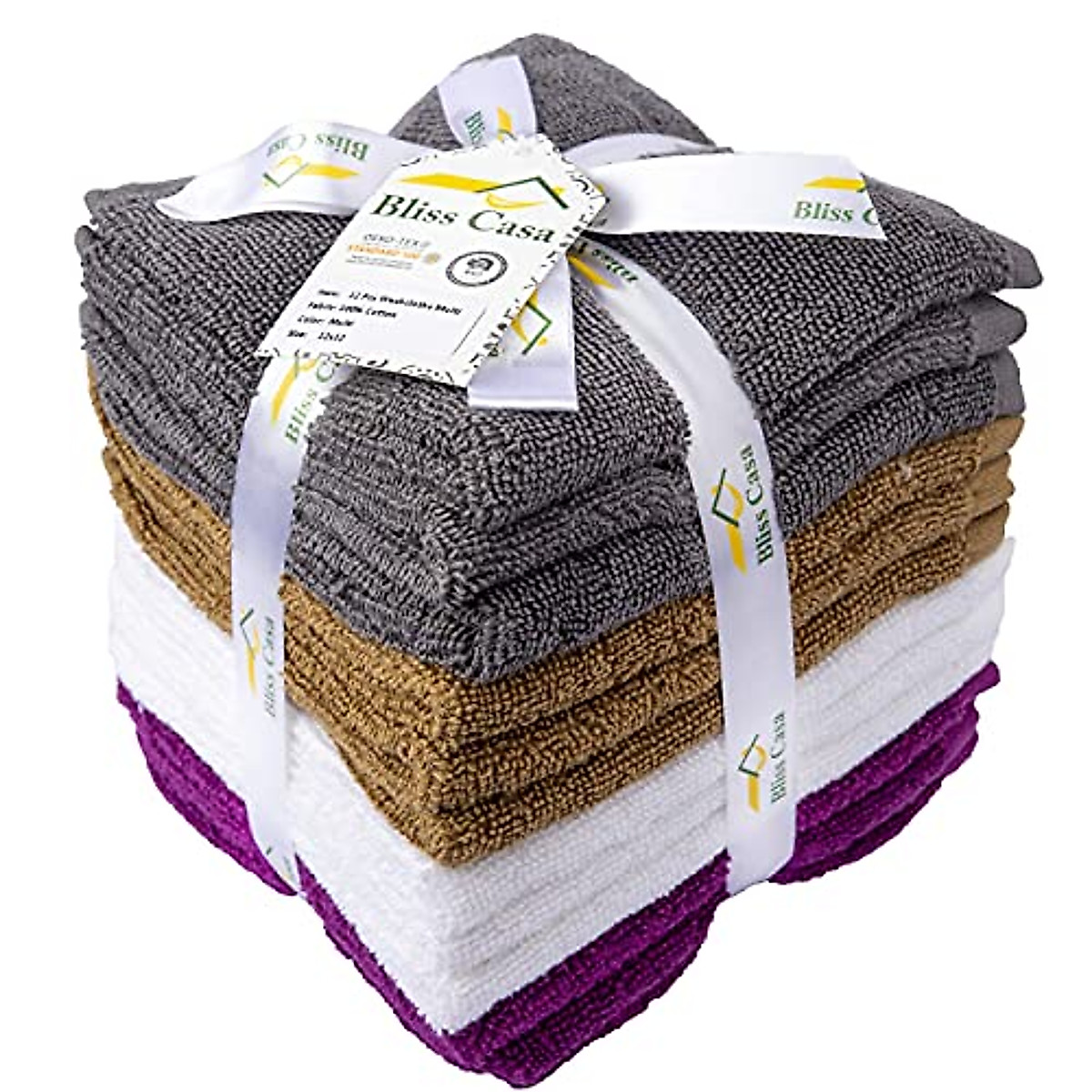 Bliss Casa Washcloths Set (12 x 12 Inch, 12 Pack) – 100% Cotton Washcloths for Face, Highly Absorbent Soft Face Towels, and Quick Drying Fingertip Towels for Daily Use (Multi, Mix)