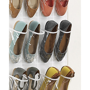 Whitmor Door Shoe Bag Hanging Organizer-12 Pair-24 Oversized Pockets, Clear