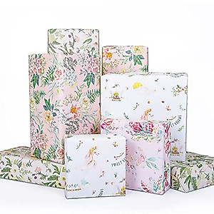 Larcenciel Gift Wrapping Paper, Birthday Wrapping Paper for Girls - Pretty Unicorn Floral Design, Gift wraps Perfect for Birthday, Mothers Day, Wedding, Baby Shower, Any Occasion, 4 Sheets 27.5x19.6in