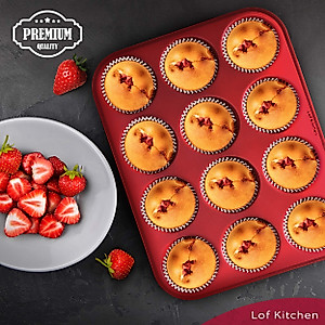 Lof Kitchen 12 Cups Silicone Muffin Pan - 100% Food Grade Silicone Muffin Pan 12 - Cupcake Pan - Non-Stick - BPA-Free Silicone Muffin Tin