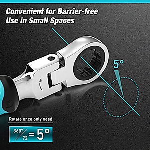 DURATECH 4-in-1 Flex-Head Ratchet Set, 19mm Ratcheting Wrench with Interchangeable 1/4", 3/8", 1/2" Drive Head, 72 Tooth, Preminum CR-V Steel Made