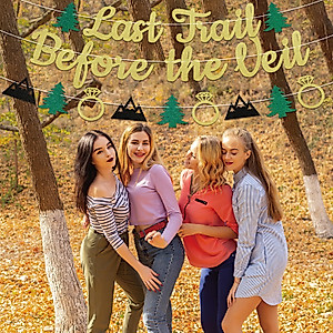 Last Trail Before The Veil Banner - Camping Bachelorette Party Decorations,Wild in The Woods， Camp Bachelorette Party Bridal Shower Party Decorations Gold Glitter