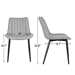 AVAWING Dining Chairs Set of 4, Mid Century Modern Dining Chairs, Faux Leather Upholstered Chair with Metal Legs, Armless Leisure Kitchen & Dining Room Chairs, Grey