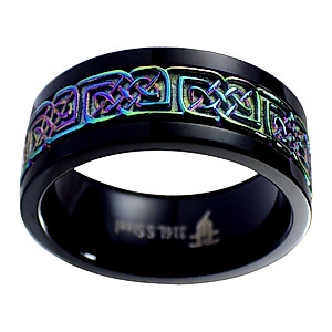 Fantasy Forge Jewelry Black Rainbow Celtic Spinner Ring Womens Mens Stainless Steel Wedding Band Sizes 3-17 (17)