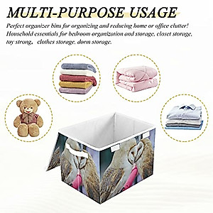 Kigai Storage Basket Cute Owl Storage Boxes with Lids and Handle, Large Storage Cube Bin Collapsible for Shelves Closet Bedroom Living Room, 16.5x12.6x11.8 In