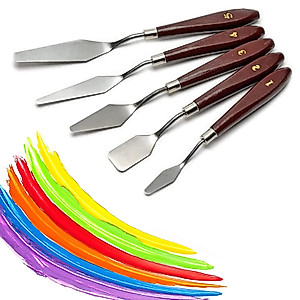 Artist Painting Knives Set - 5 Pieces Painting Knives Stainless Steel Spatula Palette Knife Oil Painting Accessories Color Mixing Set for Oil, Canvas, Acrylic Painting