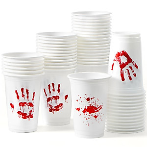 JOYIN 50 PCS Halloween Blood Print Cups Disposable, 12oz Hand Print Plastic Cups bulk, Party Favors for Party Supplies, Halloween Cups for Kids Party Decoration, Coffee, Juice Beverages Drinkware
